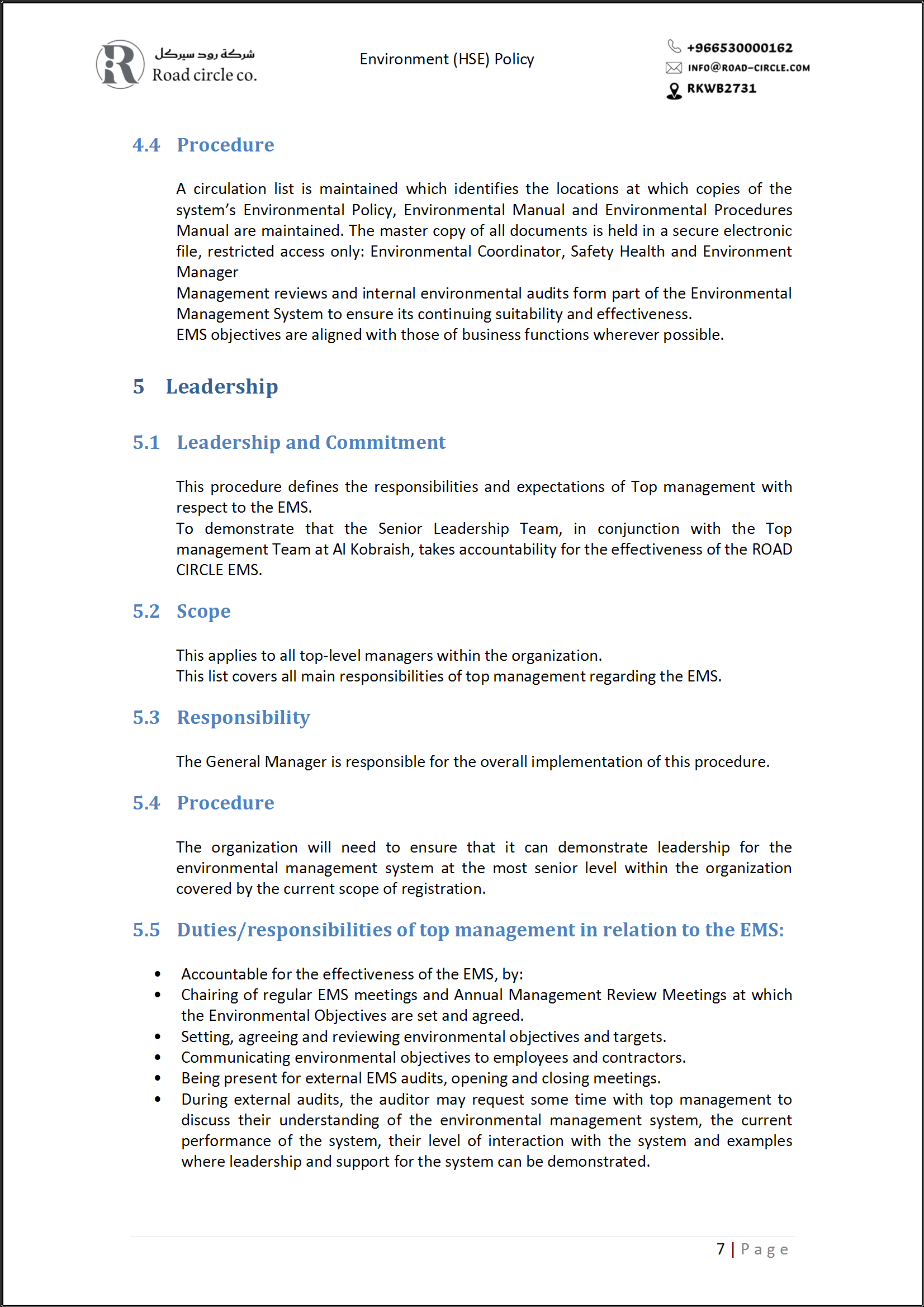 Road circle – Environmental Policies – Quality of life