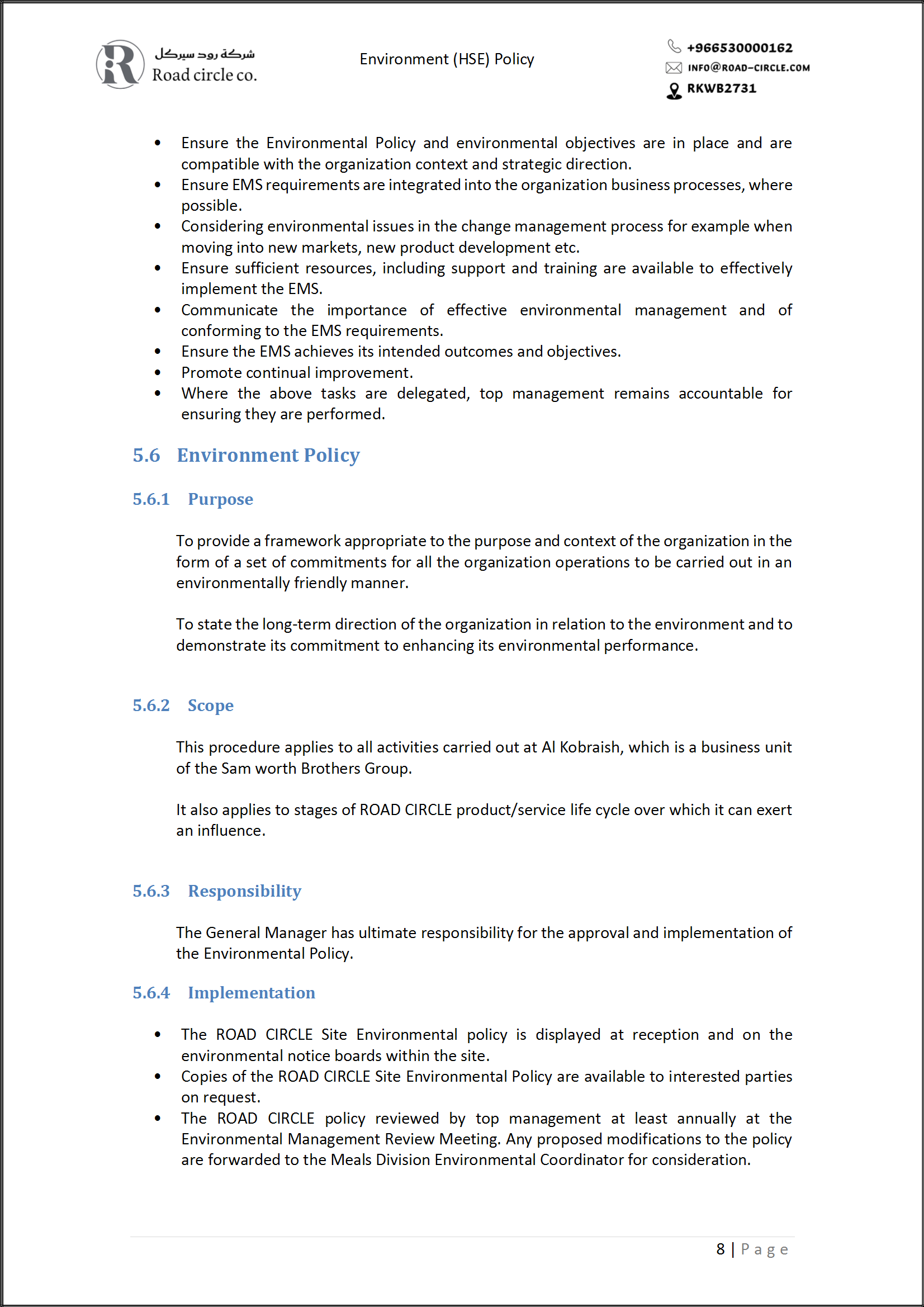 Road circle – Environmental Policies – Quality of life